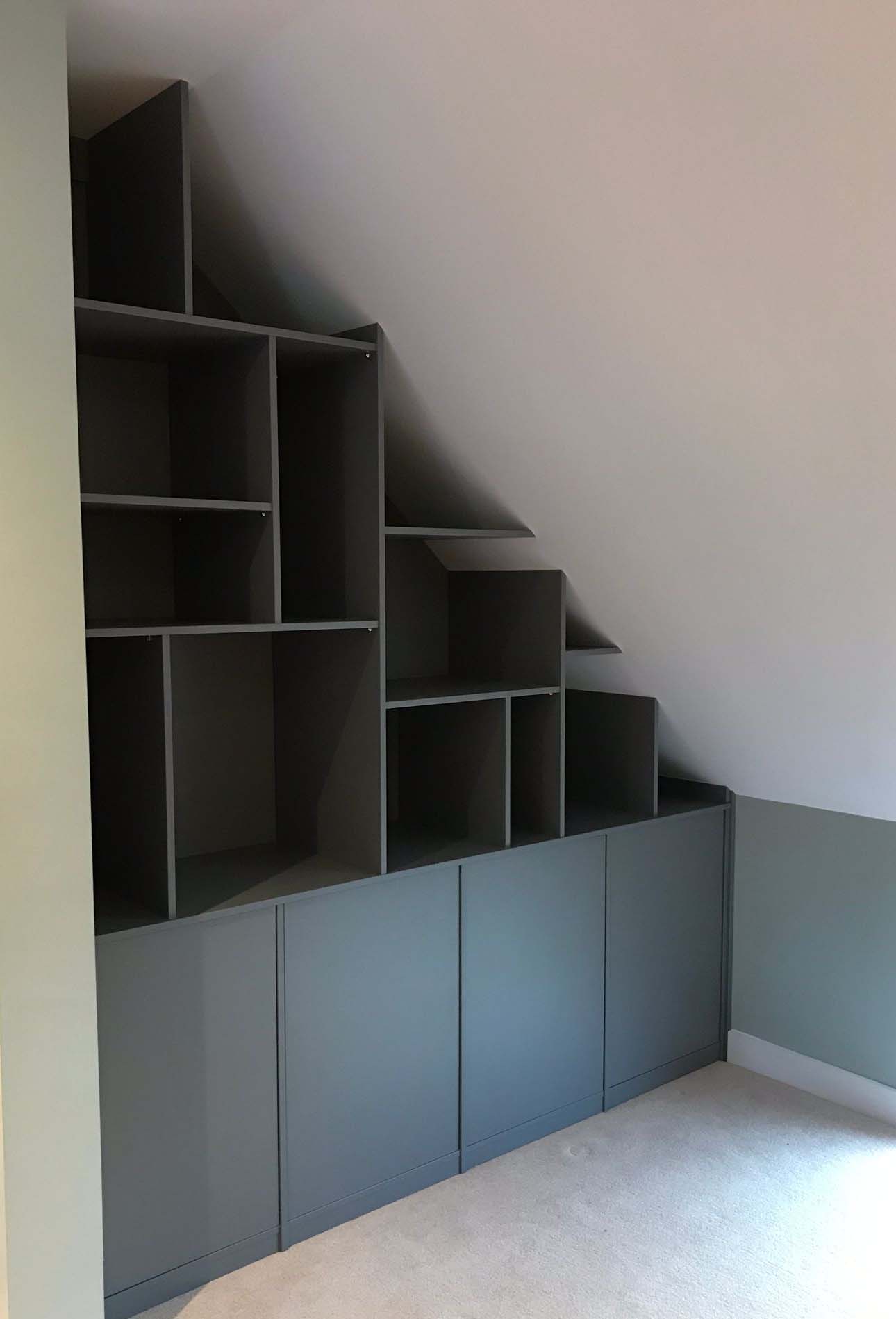 Fitted Open Shelving Under Sloping Ceiling - Sliderobes